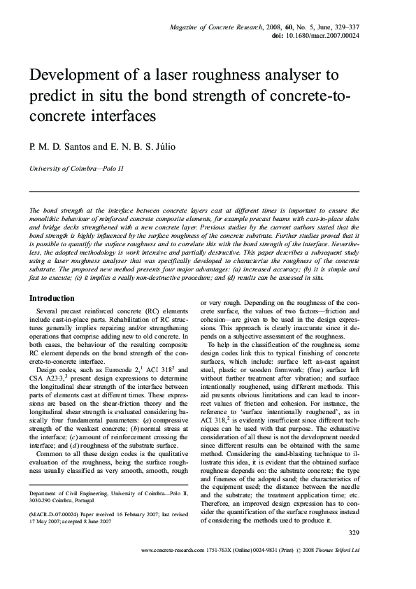 (PDF) Development of a laser roughness analyser to predict in situ the bond strength of concrete ...