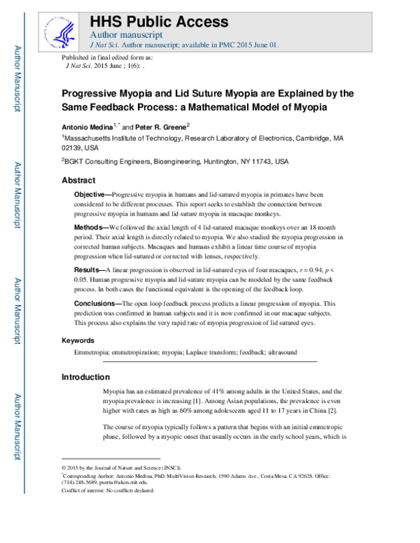 (PDF) Progressive Myopia and Lid Suture Myopia are Explained by the ...
