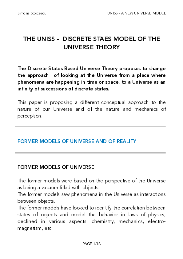 (PDF) Uniss - Discrete States Universe Based New Model by Simona I ...
