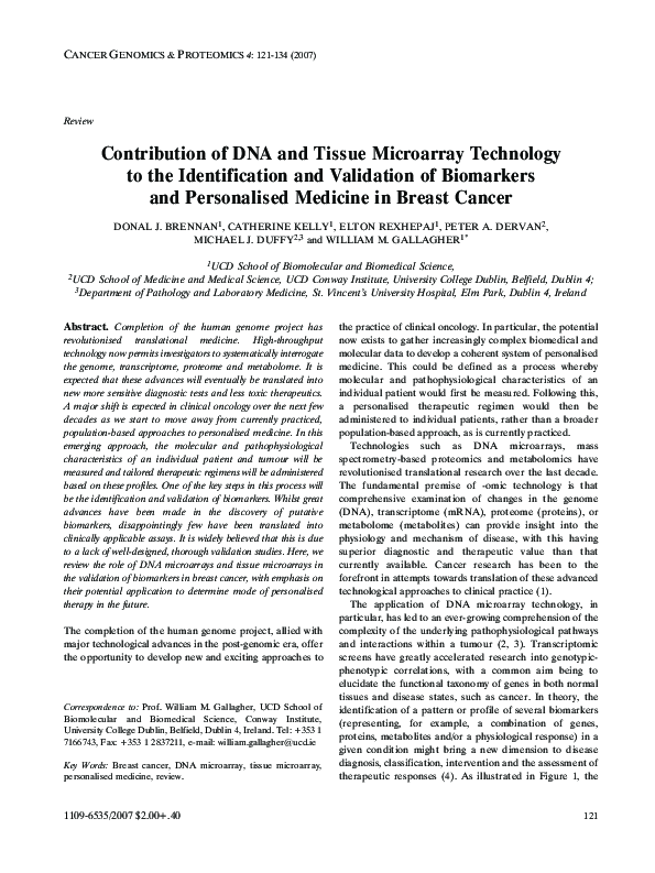 Pdf Contribution Of Dna And Tissue Microarray Technology To The Identification And Validation