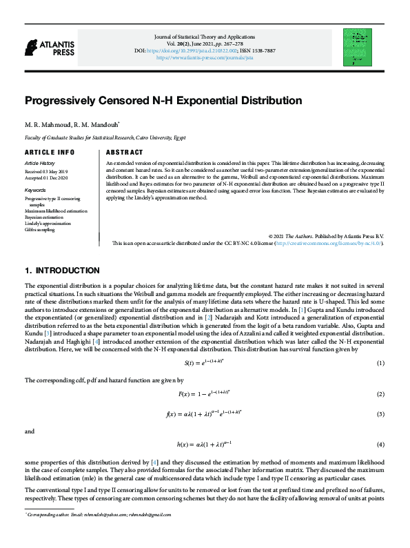 Pdf Progressively Censored N H Exponential Distribution Rasha Mandouh