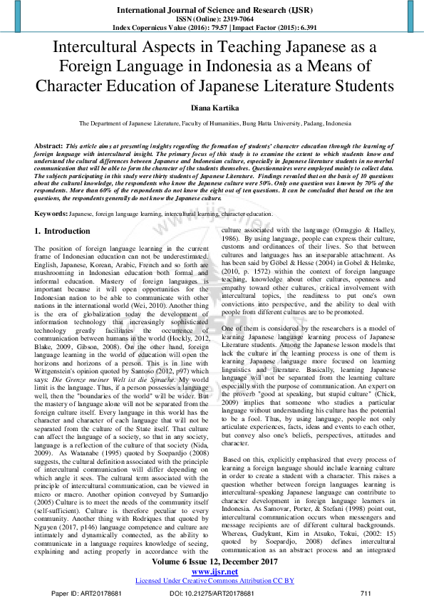 (PDF) Intercultural Aspects in Teaching Japanese as a Foreign Language ...