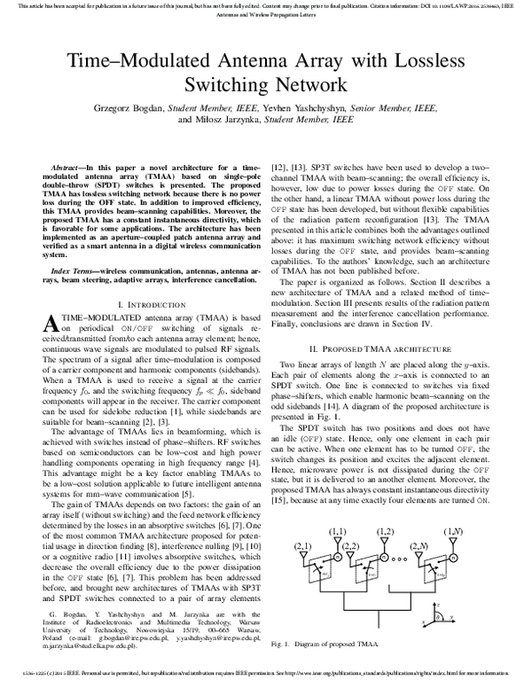 Pdf Time Modulated Antenna Array With Lossless Switching Network 