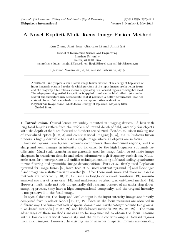Pdf A Novel Explicit Multi Focus Image Fusion Method 