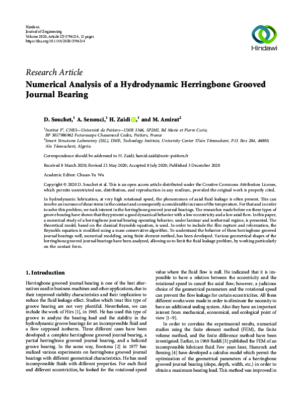 (PDF) Numerical Analysis of a Hydrodynamic Herringbone Grooved Journal ...