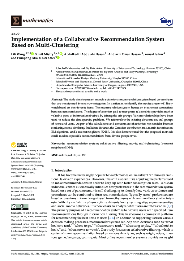 (PDF) Implementation of a Collaborative Recommendation System Based on Multi-Clustering