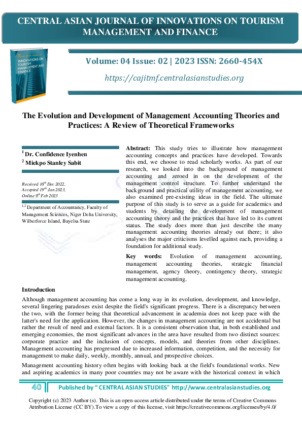(PDF) The Evolution and Development of Management Accounting Theories and Practices: A Review of ...
