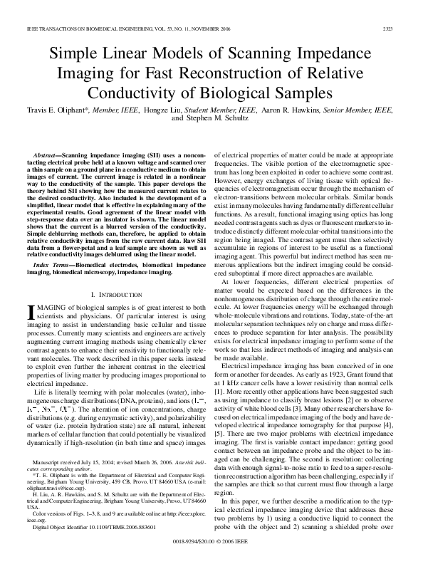 (PDF) Simple Linear Models of Scanning Impedance Imaging for Fast Reconstruction of Relative ...