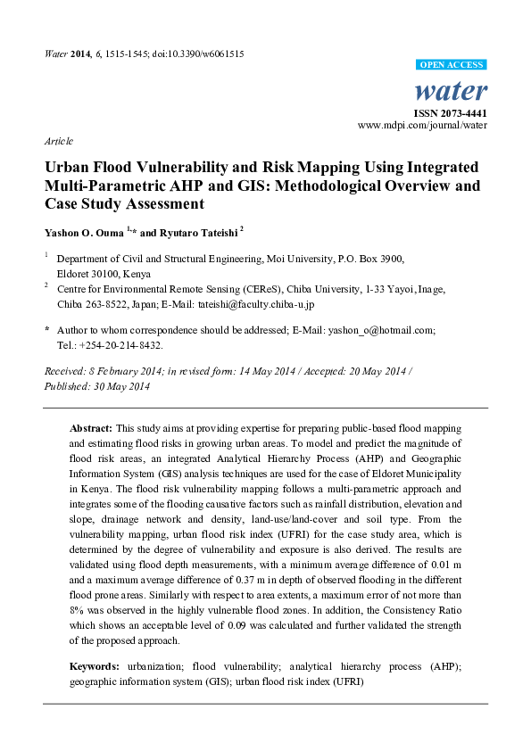(PDF) Urban Flood Vulnerability and Risk Mapping Using Integrated Multi-Parametric AHP and GIS ...