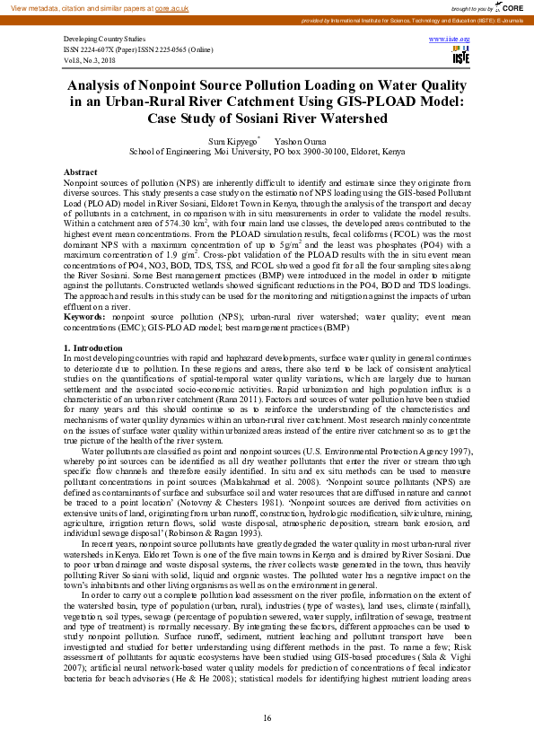 (PDF) Analysis of Nonpoint Source Pollution Loading on Water Quality in an Urban-Rural River ...