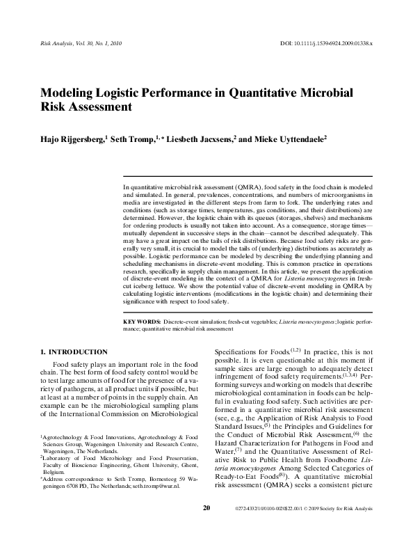(PDF) Modeling Logistic Performance in Quantitative Microbial Risk Assessment