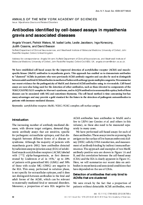 (PDF) Antibodies identified by cell-based assays in myasthenia gravis ...