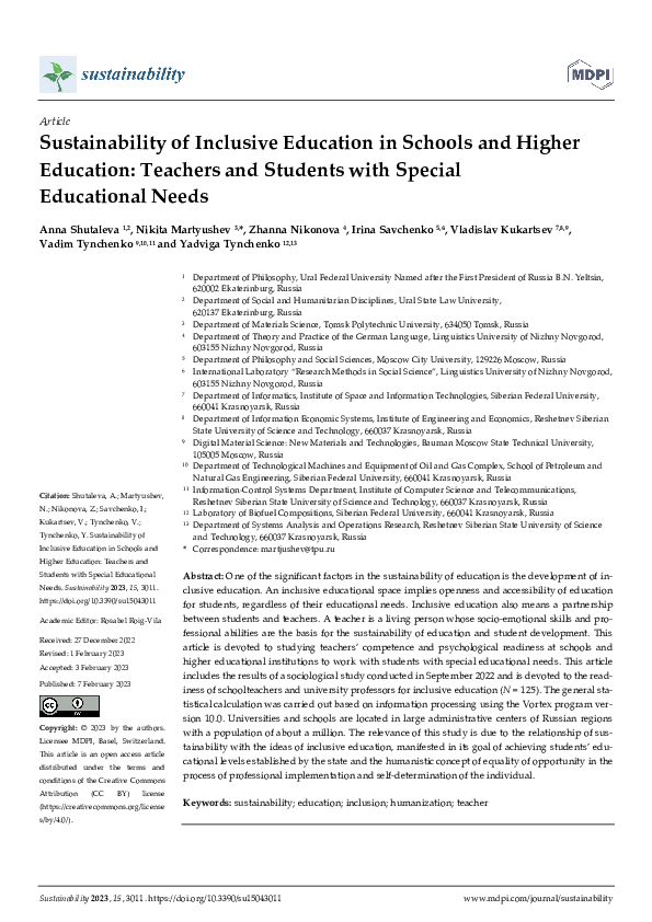 (PDF) Sustainability of Inclusive Education in Schools and Higher ...