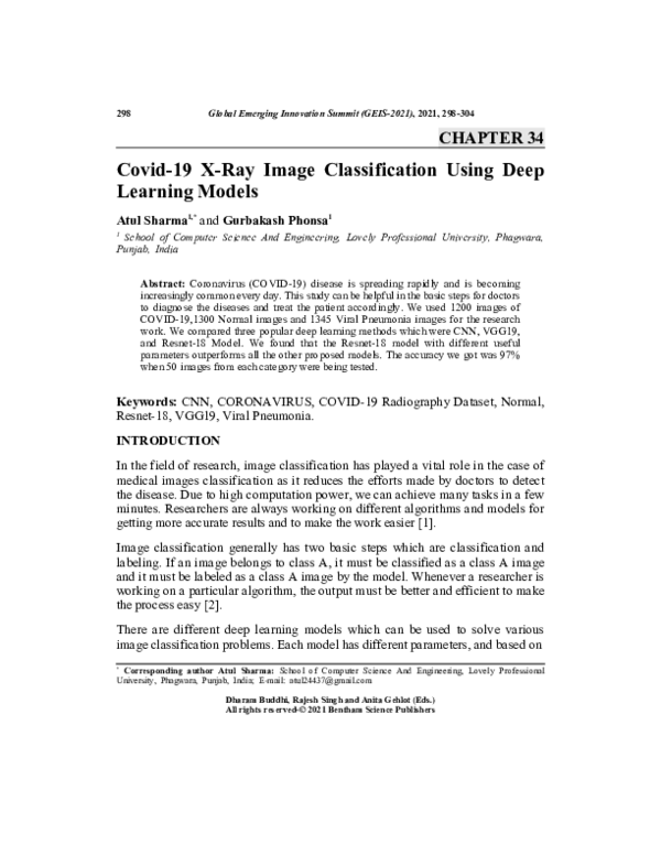 (PDF) Covid-19 X-Ray Image Classification Using Deep Learning Models