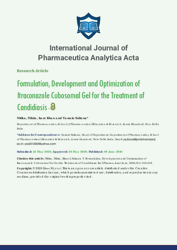 (PDF) Formulation, Development and Optimization of Itraconazole Cubosomal Gel for the Treatment ...