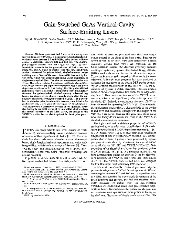 Pdf Gain Switched Gaas Vertical Cavity Surface Emitting Lasers