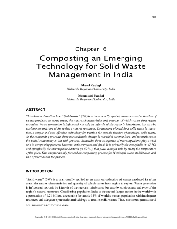 (PDF) Composting an Emerging Technology for Solid Waste Management in India