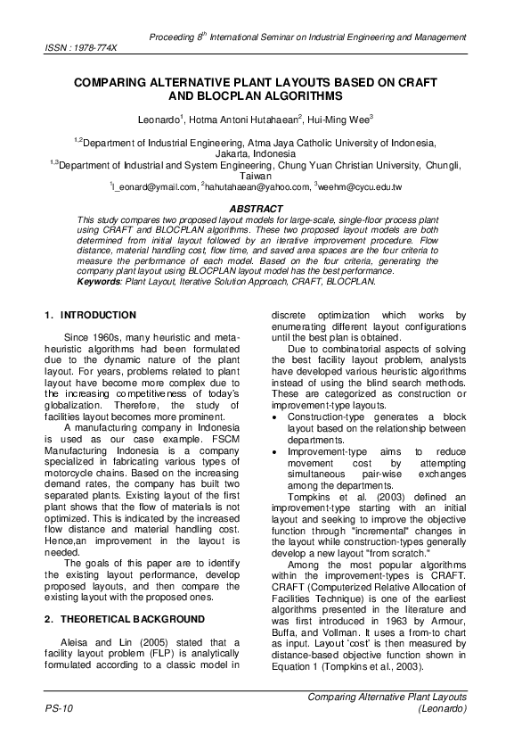 (PDF) Comparing Alternative Plant Layouts Based on Craft and Blocplan ...