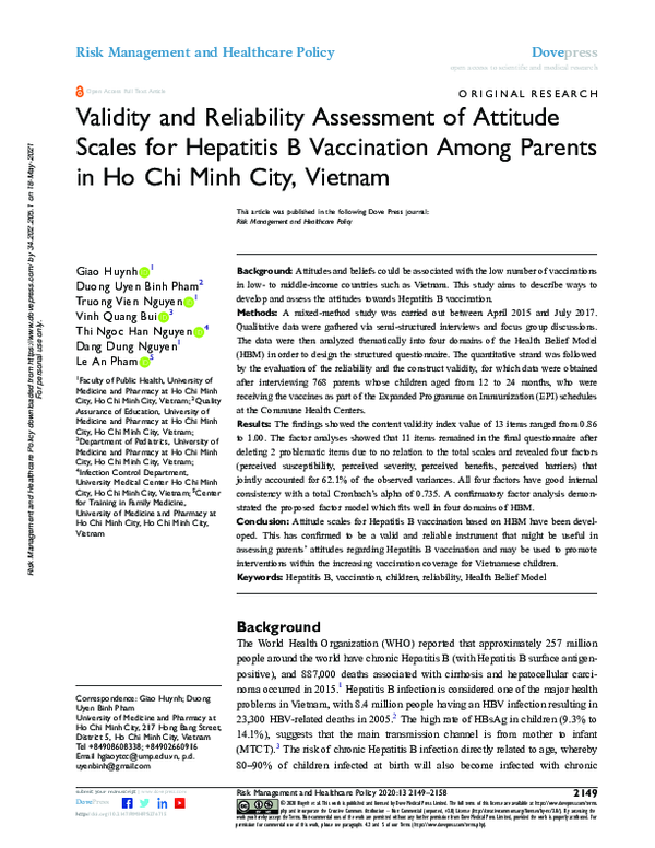(PDF) Validity and Reliability Assessment of Attitude Scales for Hepatitis B Vaccination Among ...