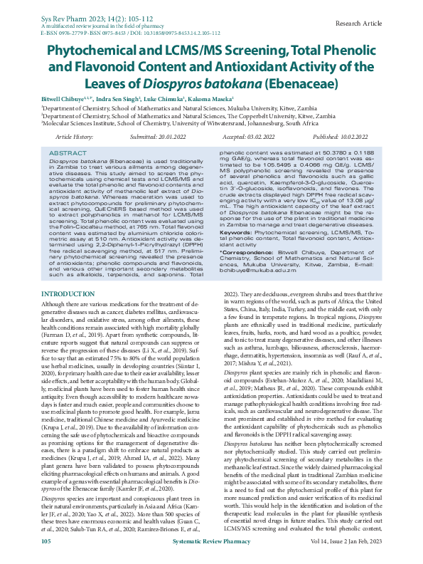 (PDF) Phytochemical and LCMS/MS Screening, Total Phenolic and Flavonoid Content and Antioxidant ...