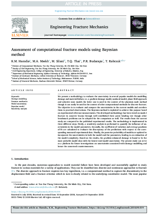 Pdf Assessment Of Computational Fracture Models Using Bayesian Method 1540
