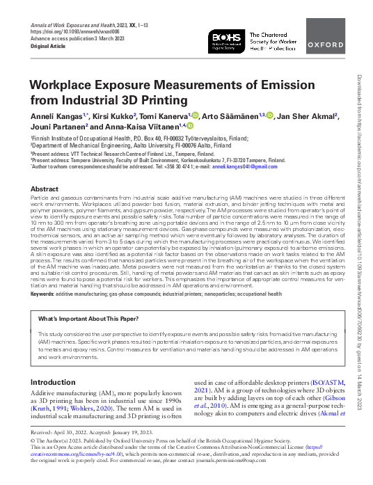 (PDF) Workplace Exposure Measurements of Emission from Industrial 3D ...