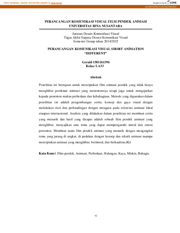 (PDF) Perancangan Komunikasi Visual Short Animation \"Different\