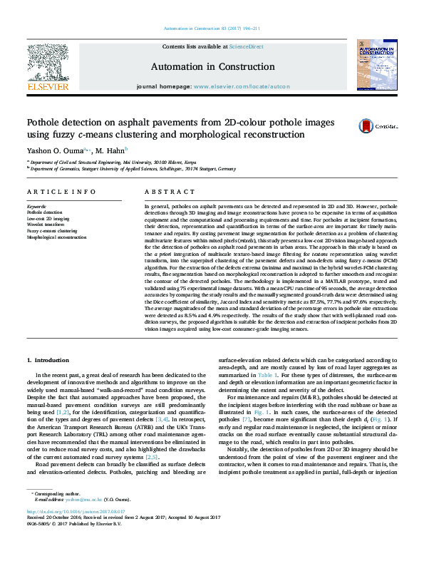 (PDF) Pothole detection on asphalt pavements from 2D-colour pothole ...