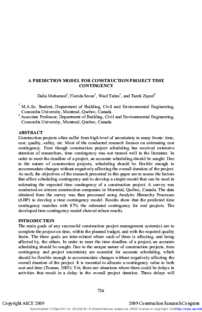 Pdf A Prediction Model For Construction Project Time Contingency