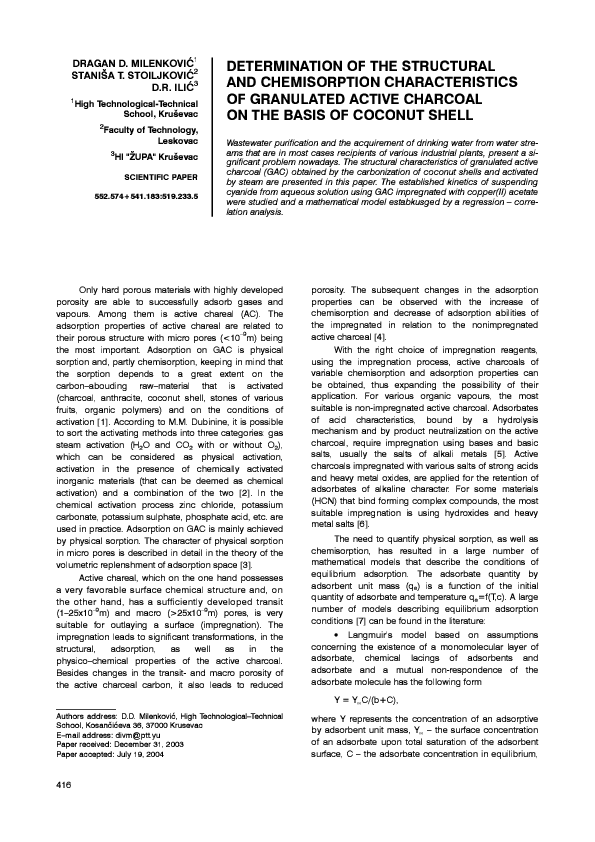 (PDF) Determination of the structural and chemisorption characteristics ...