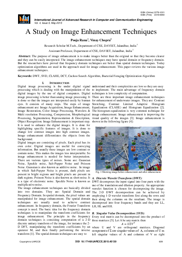 (PDF) A Study on Image Enhancement Techniques