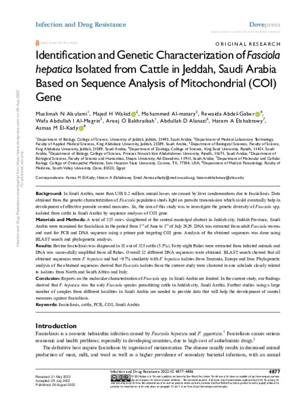 (PDF) Identification and Genetic Characterization of Fasciola hepatica Isolated from Cattle in ...