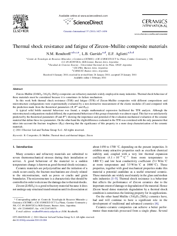 (PDF) Thermal shock resistance and fatigue of Zircon–Mullite composite ...