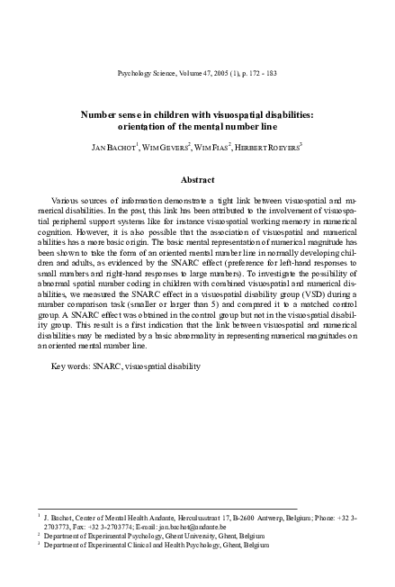(PDF) Number sense in children with visuospatial disabilities ...