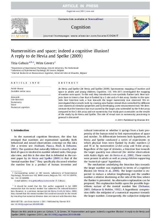 (PDF) Numerosities and space; indeed a cognitive illusion! A reply to ...