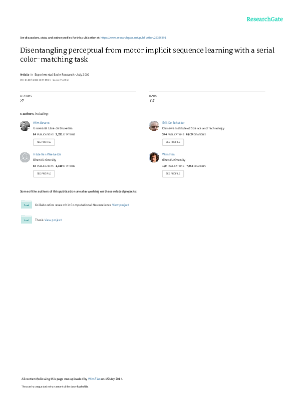 (PDF) Disentangling perceptual from motor implicit sequence learning with a serial color ...