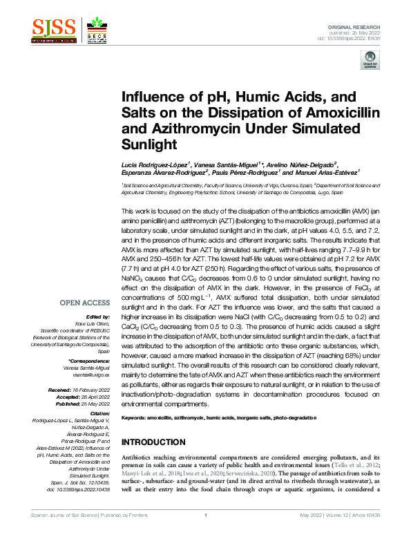 Influence of pH, Humic Acids, and Salts on the Dissipation of ...