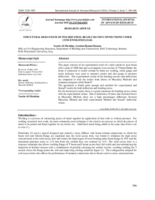 (PDF) Structural Behaviour of Welded Steel Beam-Column Connections ...