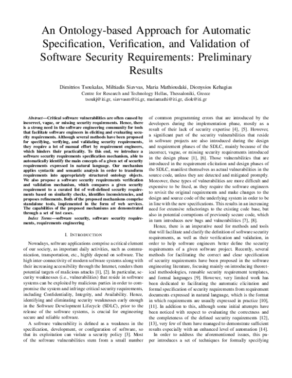 Pdf An Ontology Based Approach For Automatic Specification Verification And Validation Of