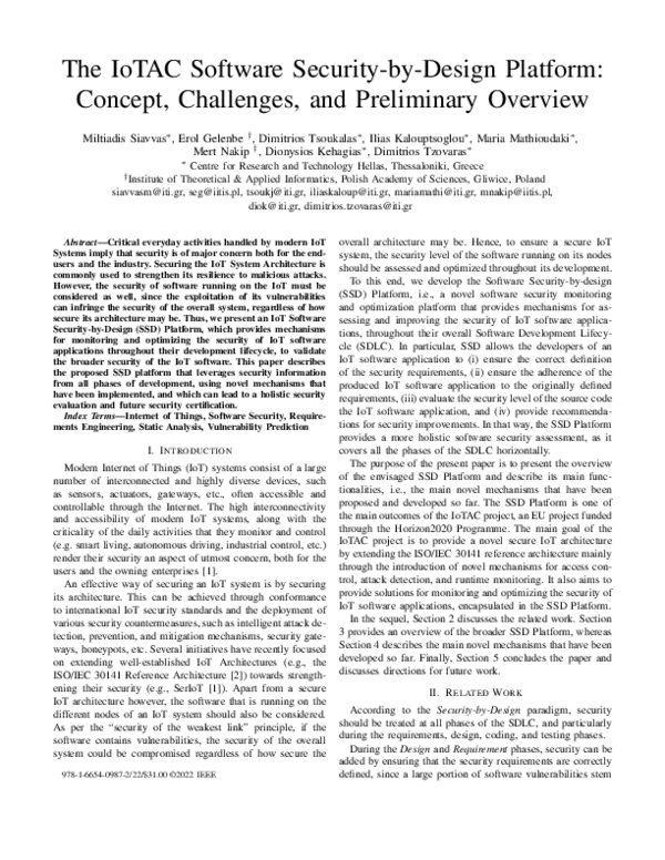 Pdf The Iotac Software Security By Design Platform Concept Challenges And Preliminary Overview