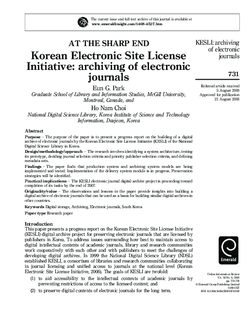 (PDF) Korean Electronic Site License Initiative: archiving of ...