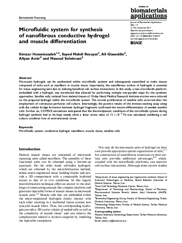 (PDF) Microfluidic system for synthesis of nanofibrous conductive hydrogel and muscle ...
