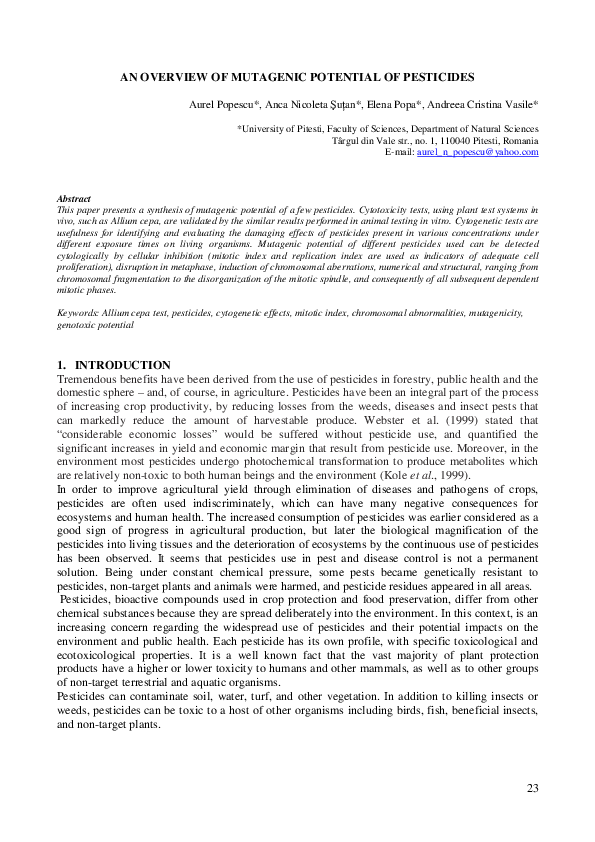 (PDF) An Overview of Mutagenic Potential of Pesticides