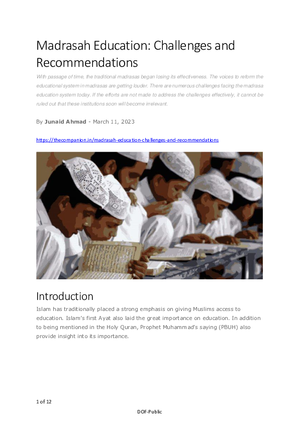 (PDF) Islamic Education Challenges and Recommendations Published