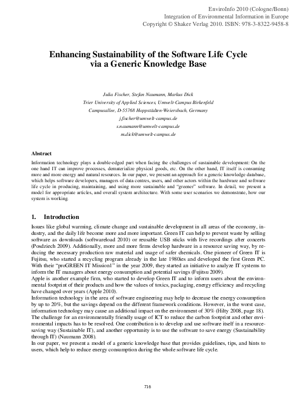 (PDF) Enhancing Sustainability of the Software Life Cycle via a Generic ...