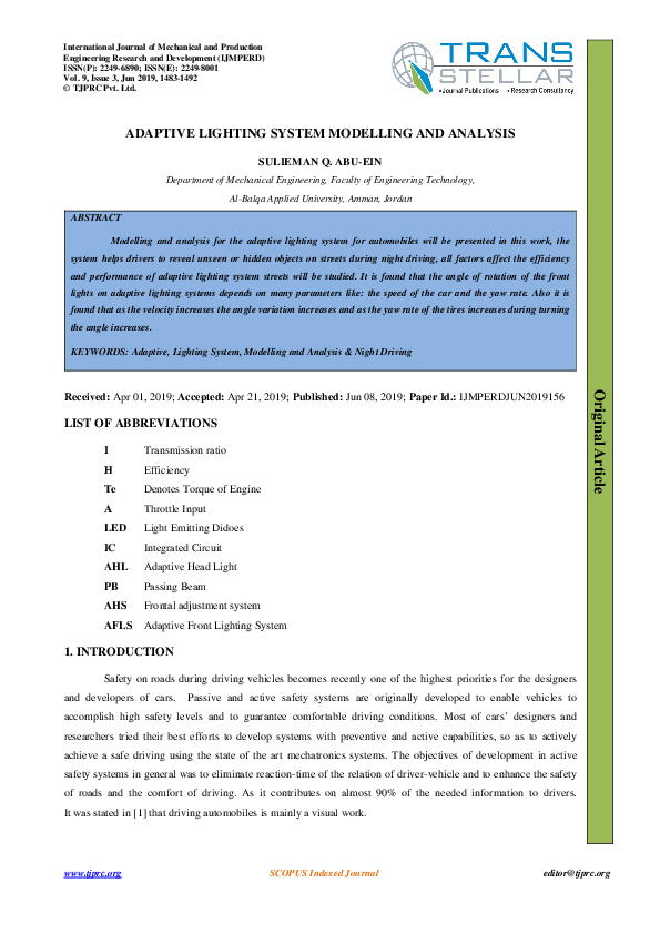 (PDF) Adaptive Lighting System Modelling and Analysis