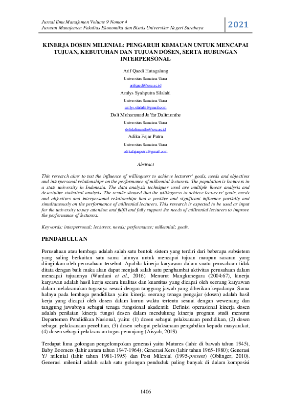(PDF) Pengaruh Kemauan Untuk Mencapai Tujuan, Kebutuhan dan Tujuan ...