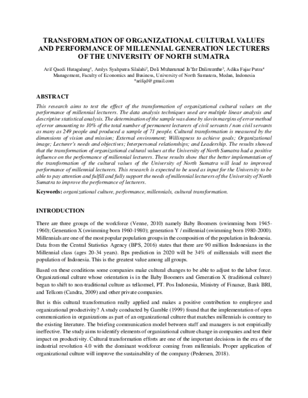 (PDF) Transformation of Organizational Cultural Values And Performance ...