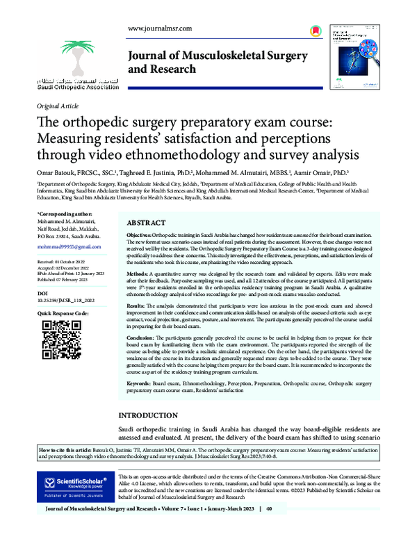 (PDF) The orthopedic surgery preparatory exam course: Measuring ...