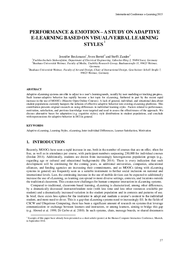 (PDF) Performance & Emotion--A Study on Adaptive E-Learning Based on ...